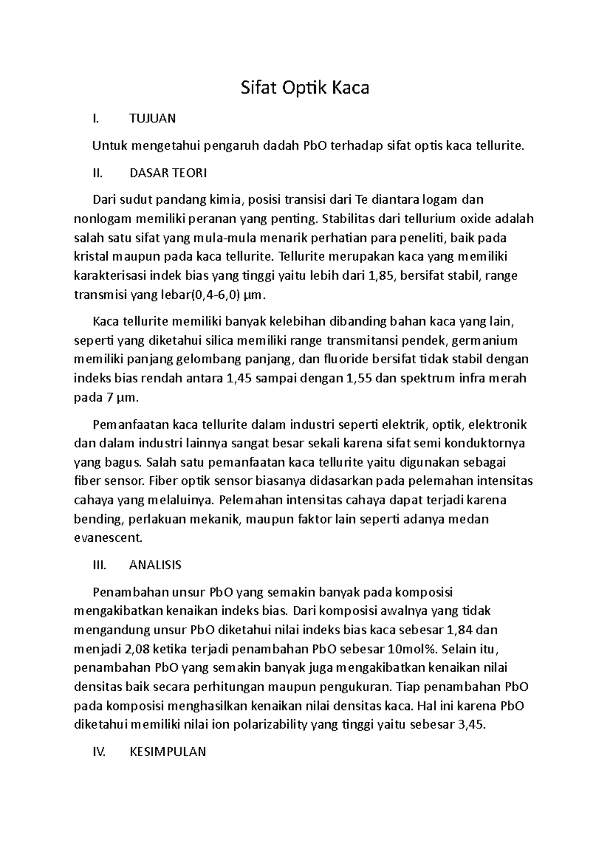 Sifat Optik Kaca - TUJUAN Untuk mengetahui pengaruh dadah PbO terhadap sifat optis kaca ...