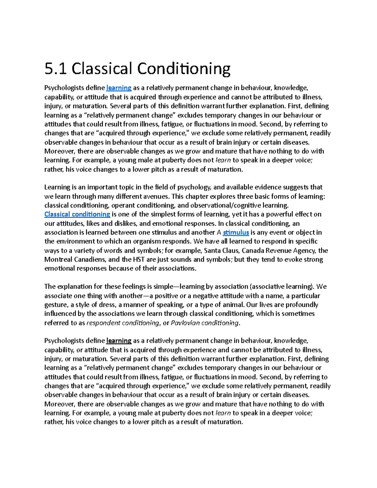 Chapter 5 - two types of Conditioning - 5 Classical Conditioning ...