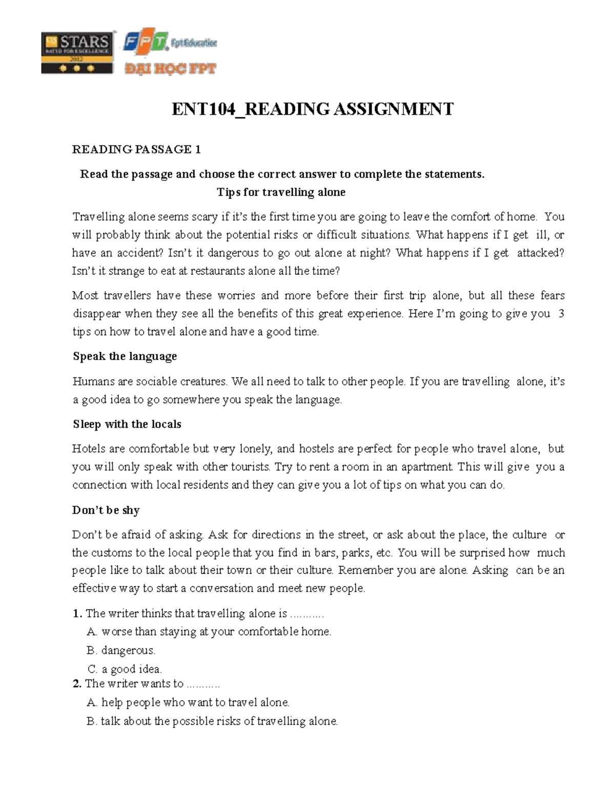 ENT104-Reading Assignment - ENT104_READING ASSIGNMENT READING PASSAGE 1 ...
