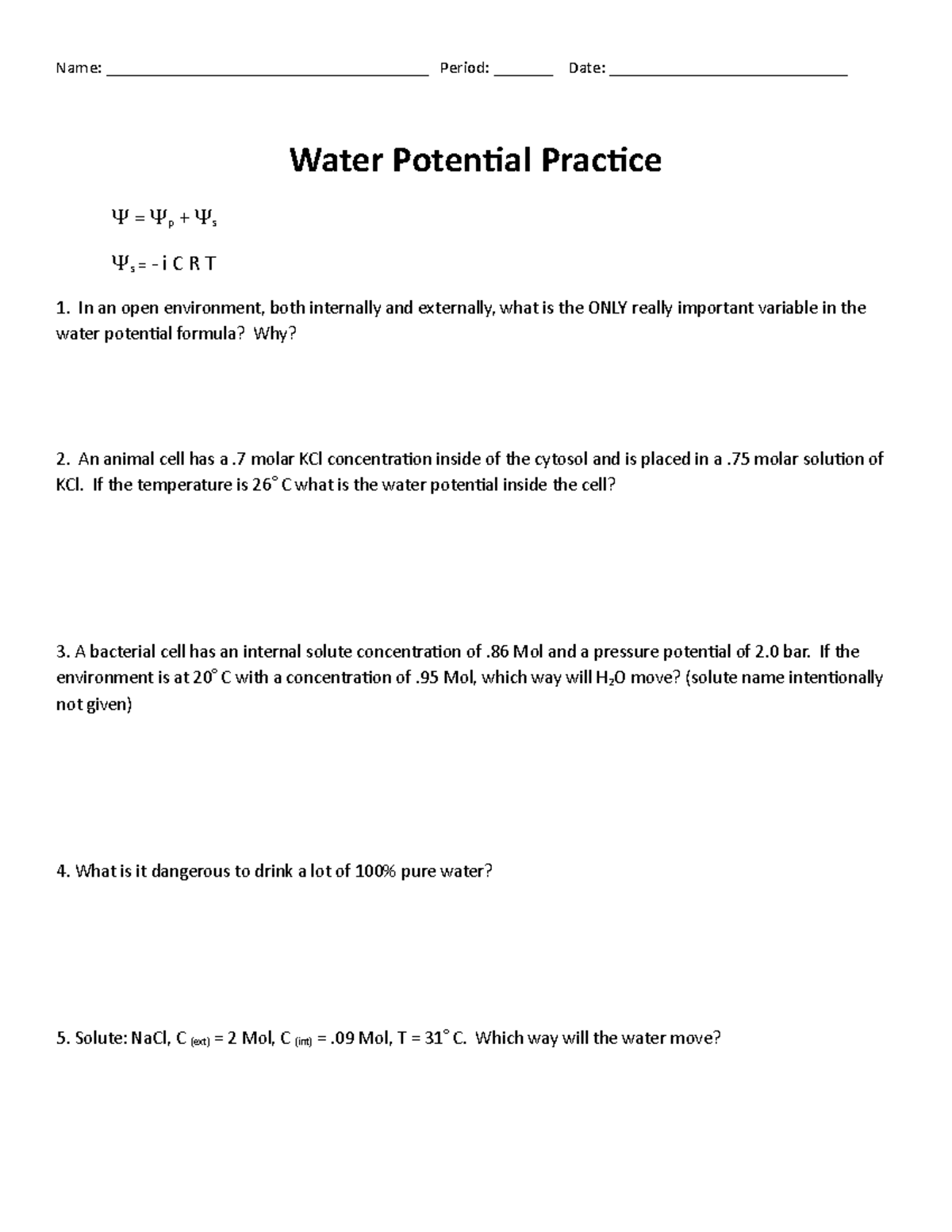 Water potential practice - Name ...