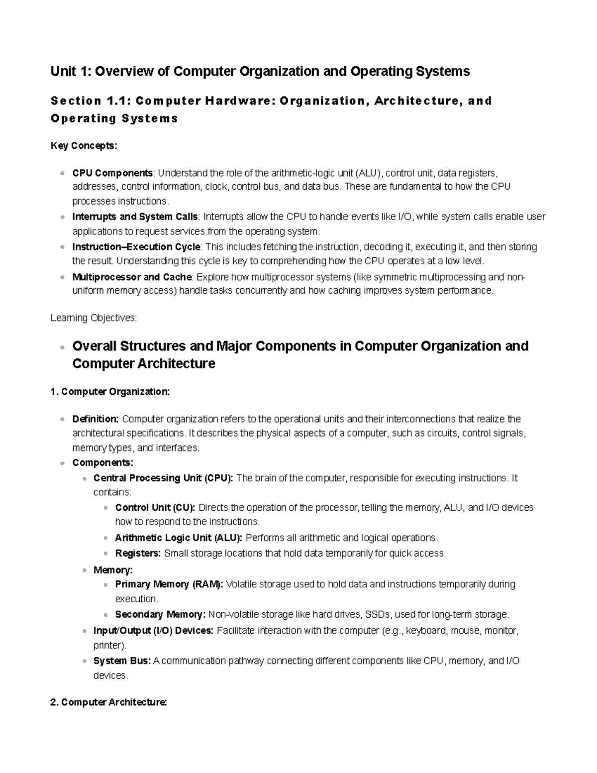 Exam Prep - just some notes - Unit 1: Overview of Computer Organization ...