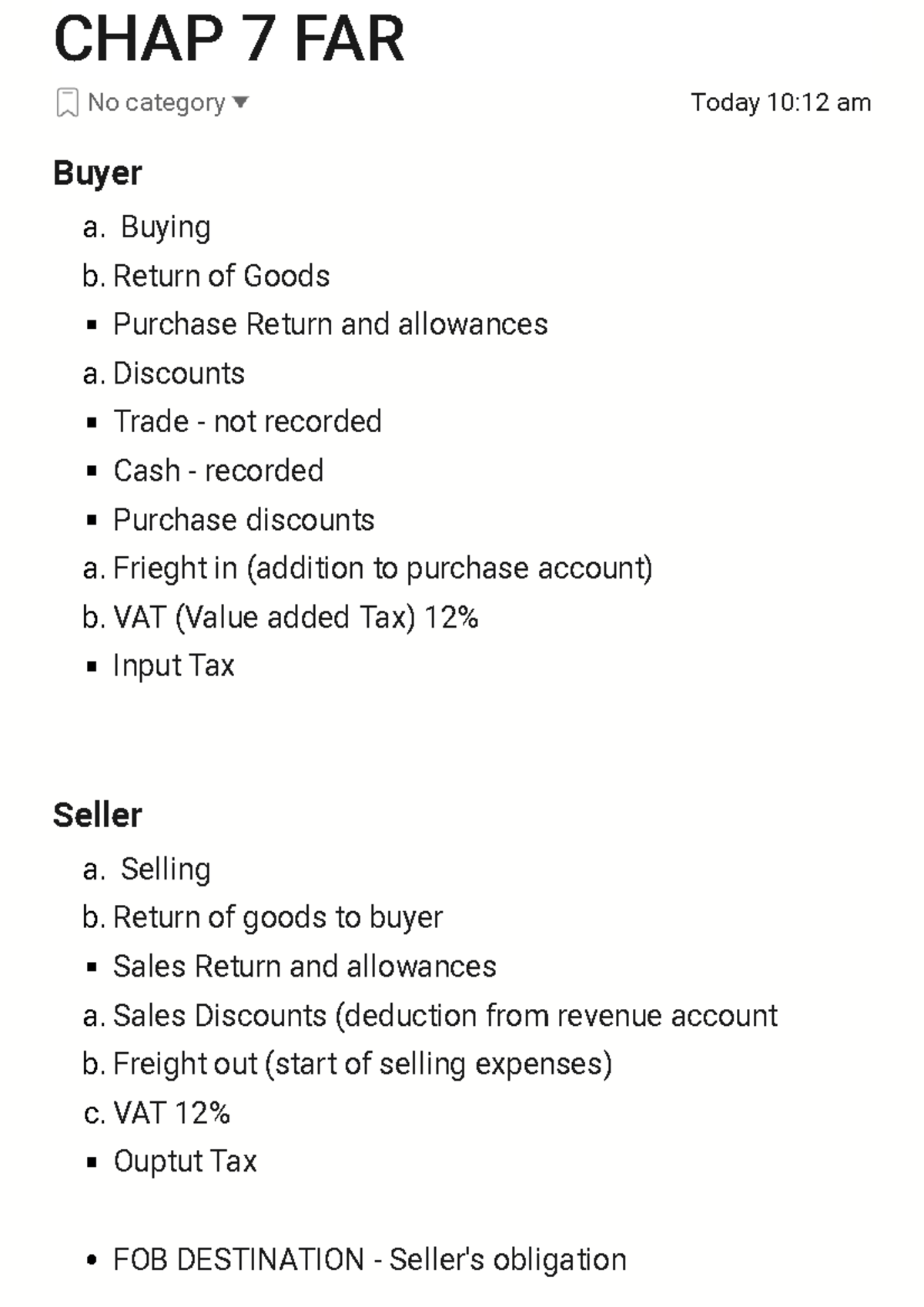 FAR- Notes - CHAP 7 FAR No category Today 10:12 am Buyer a. Buying b ...