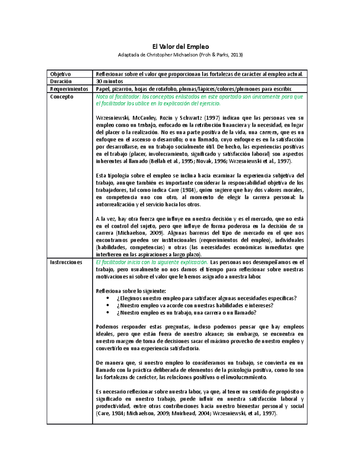 El valor del empleo - Practicas - El Valor del Empleo Adaptada de ...