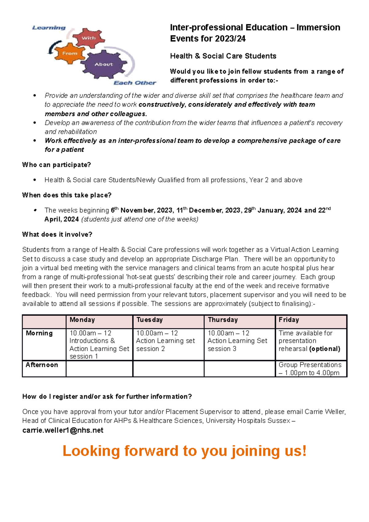 IPE Immersion Event - flyer 2023-24 - Inter-professional Education ...