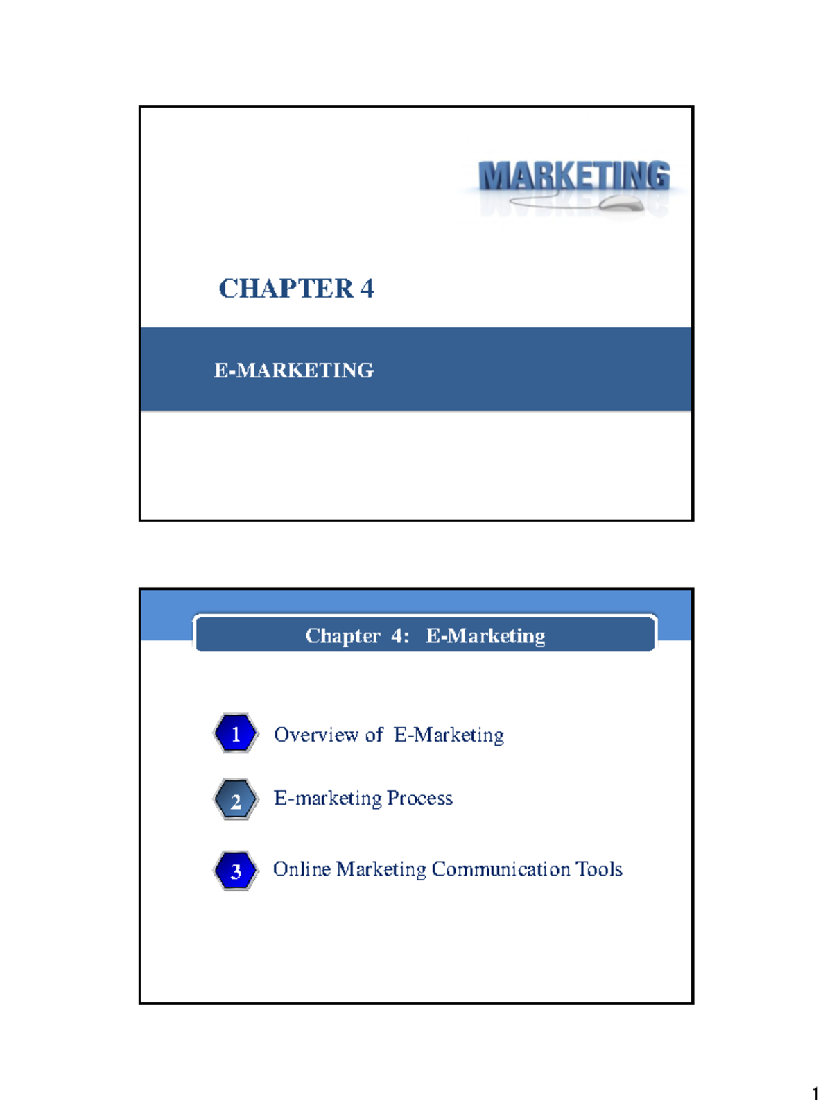 Chapter 4 - Emarketing - E-MARKETING CHAPTER 4 Chapter 4: E-Marketing 1 2 3 Overview of E ...