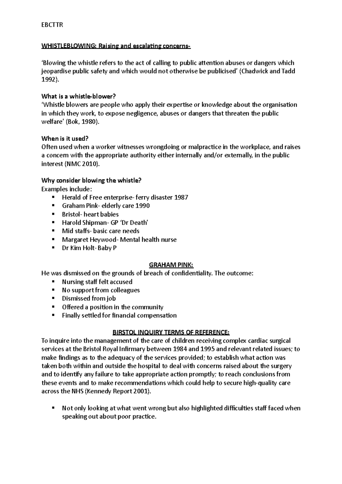 Whistleblowing: escalating concerns - WHISTLEBLOWING: Raising and ...