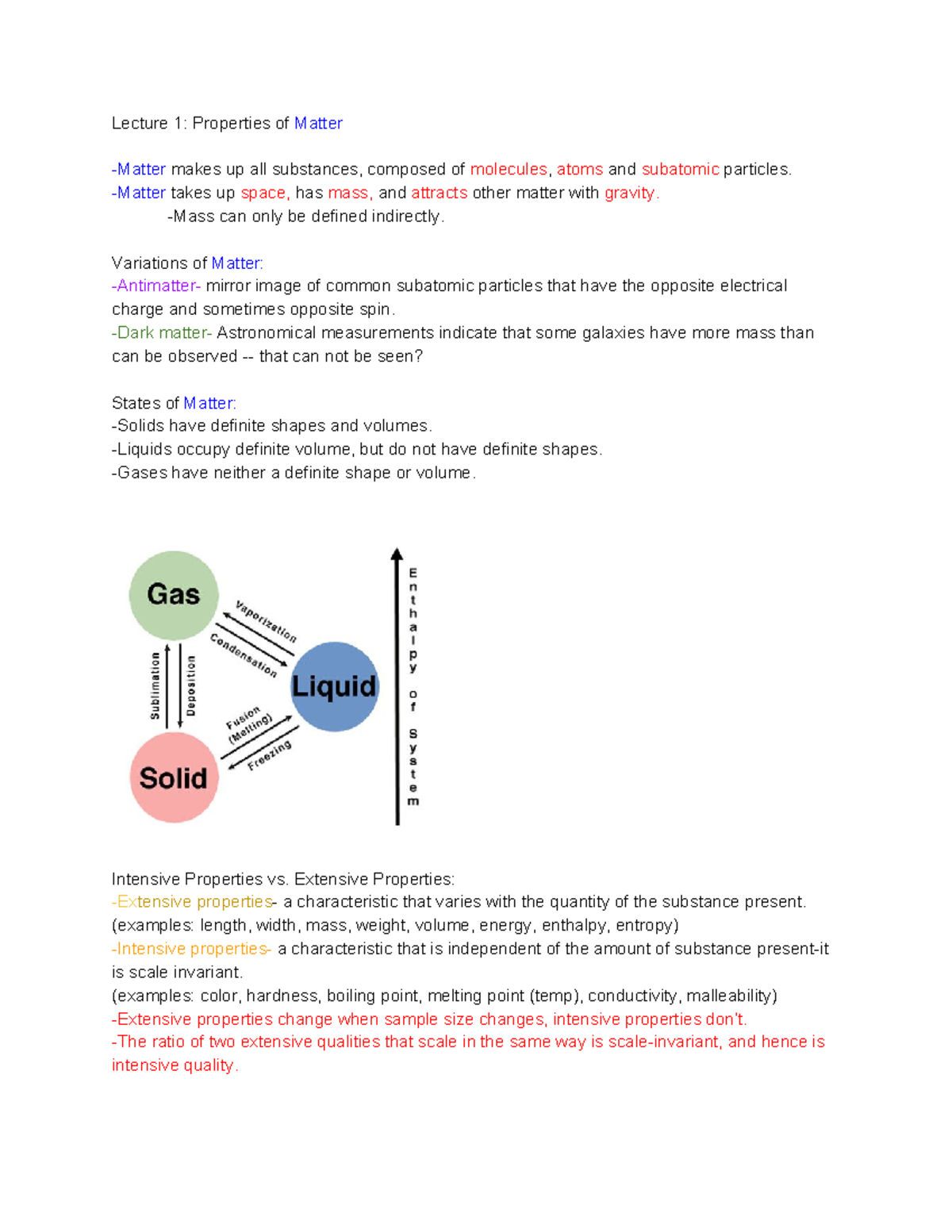 Lecture 1 Properties of Matter - Lecture 1: Properties of Matter ...