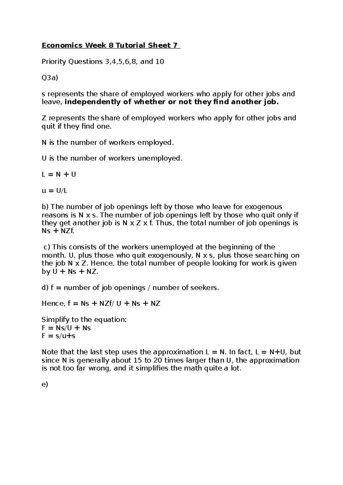 Economics Week 8 Tutorial Sheet 7 - Economics Week 8 Tutorial Sheet 7 Priority Questions 3,4,5,6 ...