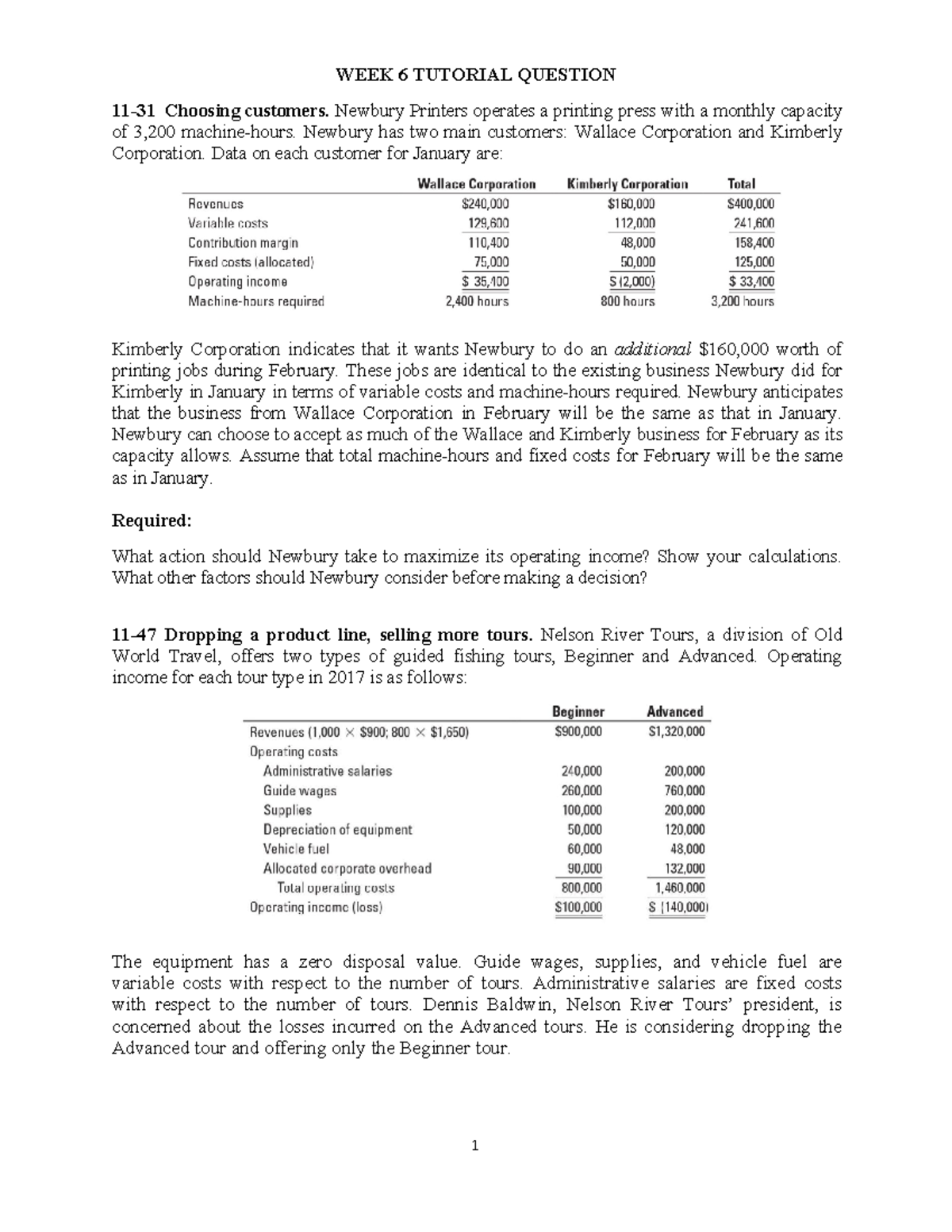 WEEK 6- Tutorial Questions - 1 WEEK 6 TUTORIAL QUESTION 11-31 Choosing ...