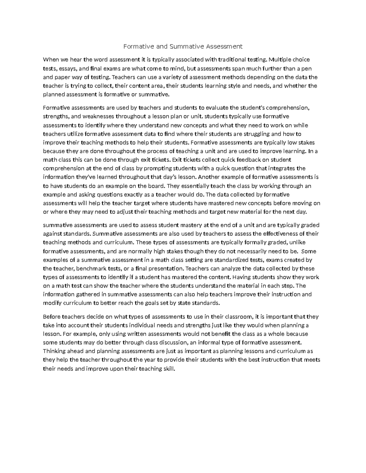 Formative and Summative Assessment - Multiple choice tests, essays, and ...