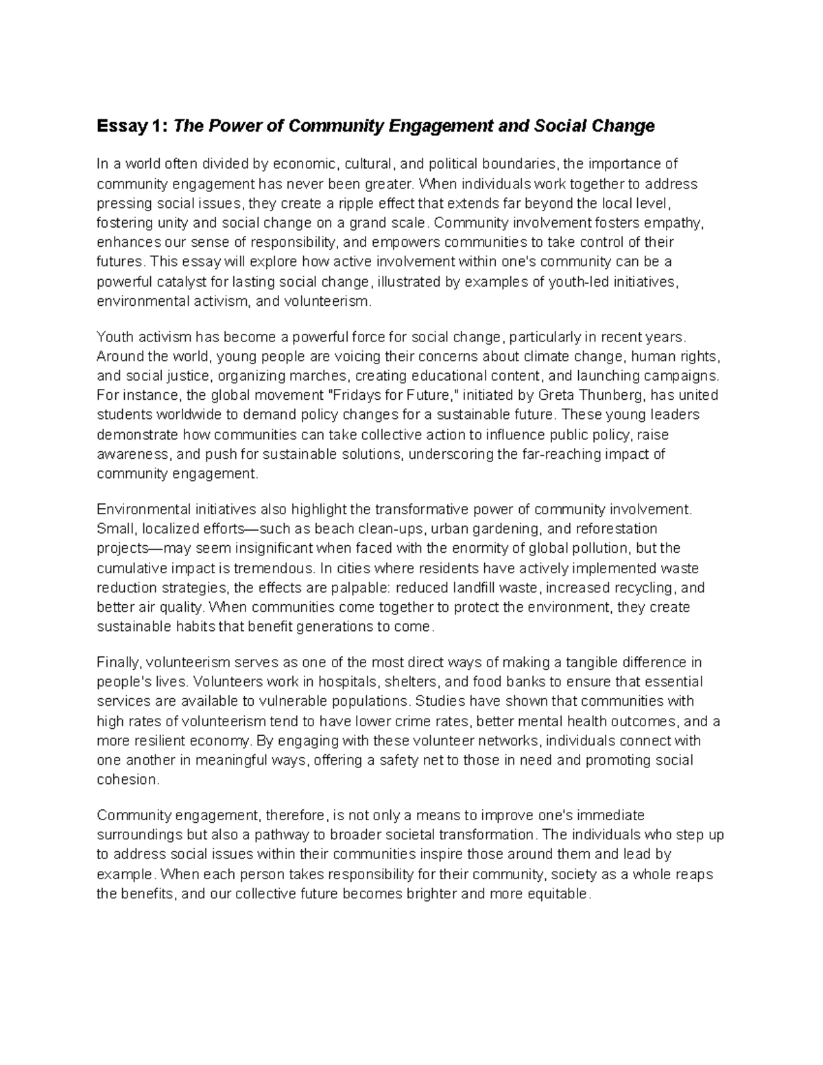 Essay 1 The Power of Community Engagement and Social Change - Google ...