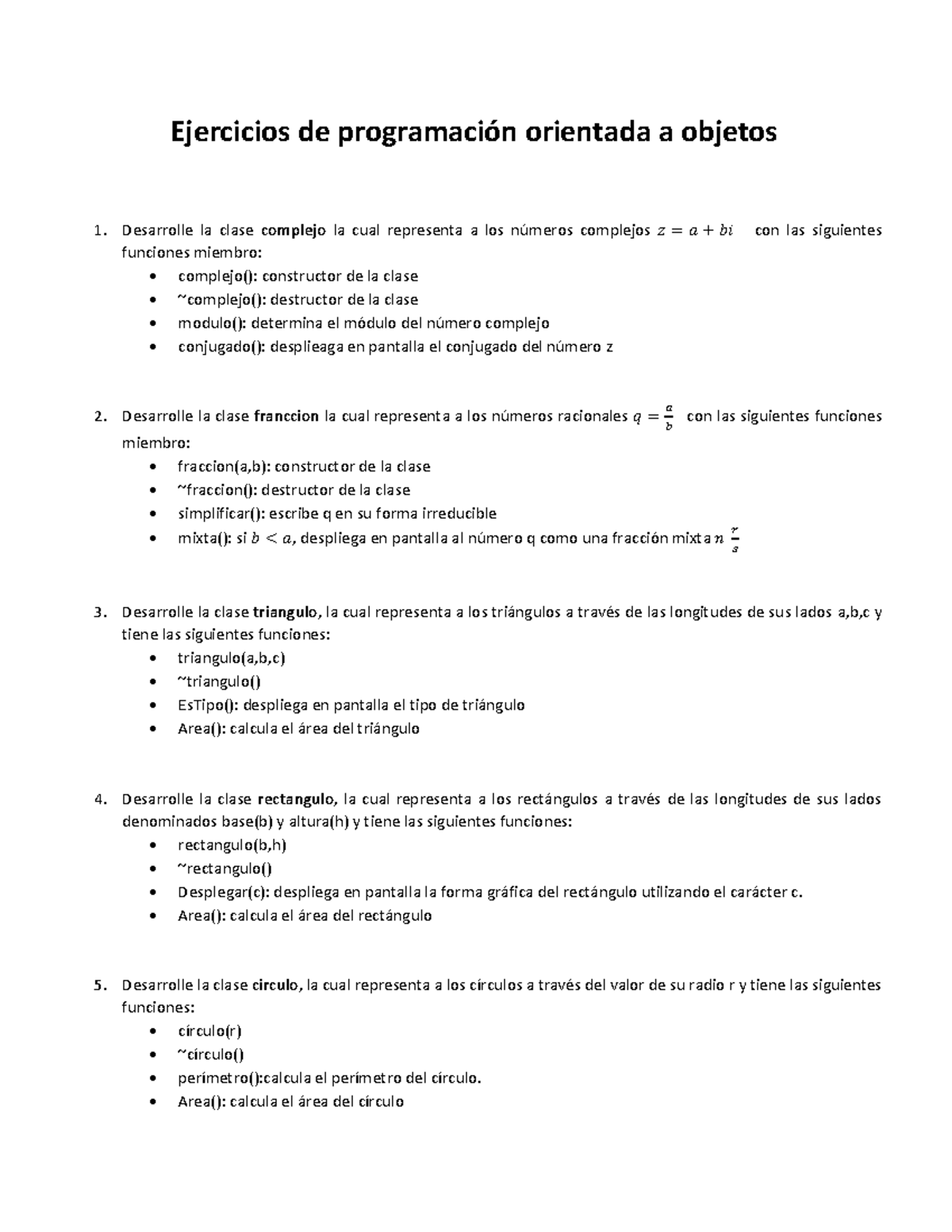Ejercicios De Programación Orientada A Objetos Ejercicios De ProgramaciÛn Orientada A Objetos