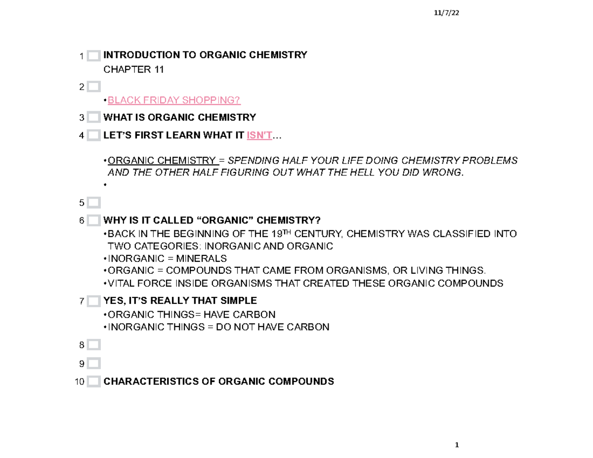 Chapter 11 organic chemistry - 11/7/ 1 INTRODUCTION TO ORGANIC ...