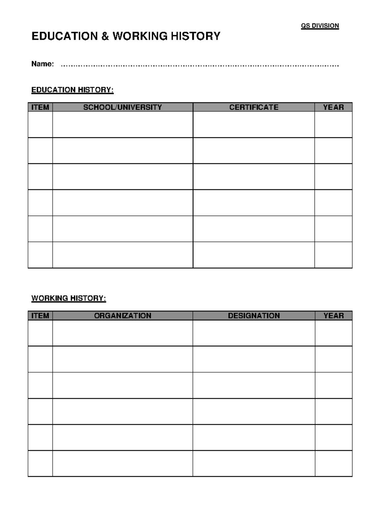 EWH QS-Form-1 - Lecture notes - BEL123 - QS DIVISION EDUCATION ...