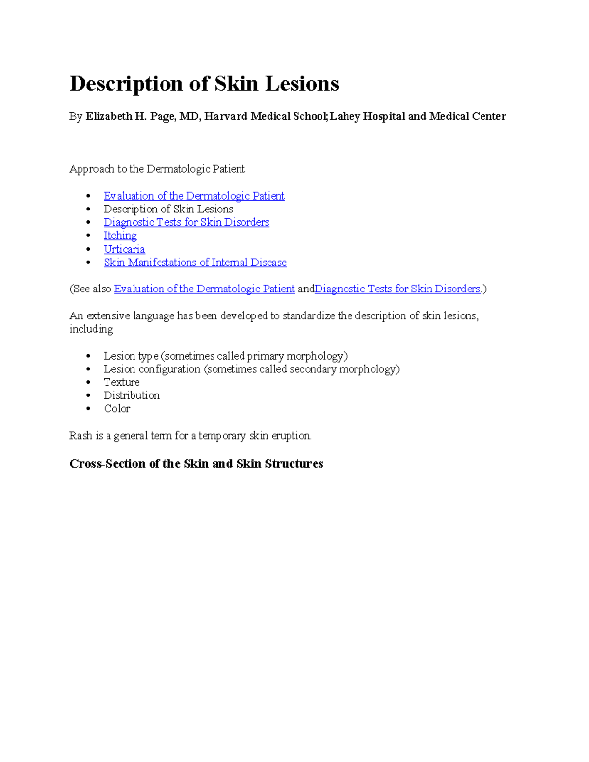 Description of Skin Lesions - Page, MD, Harvard Medical School;Lahey ...
