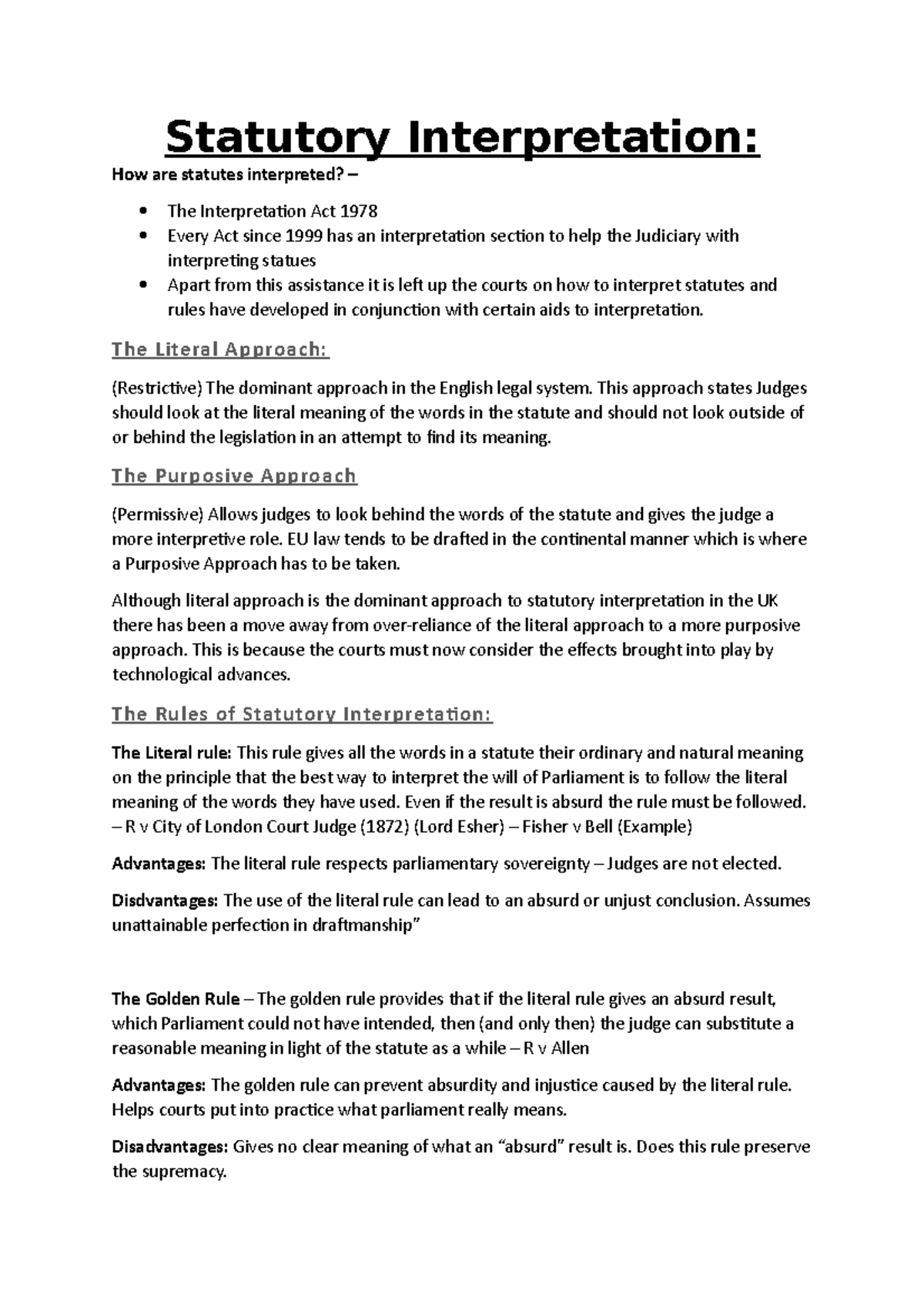 Statutory Interpretation, Precedent and Juries Summary - Statutory ...