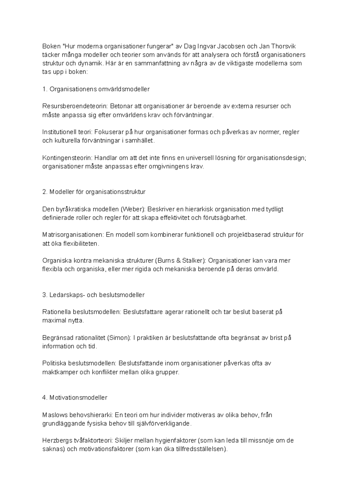 Modeller inom organisation och ledarskap - Boken "Hur moderna ...