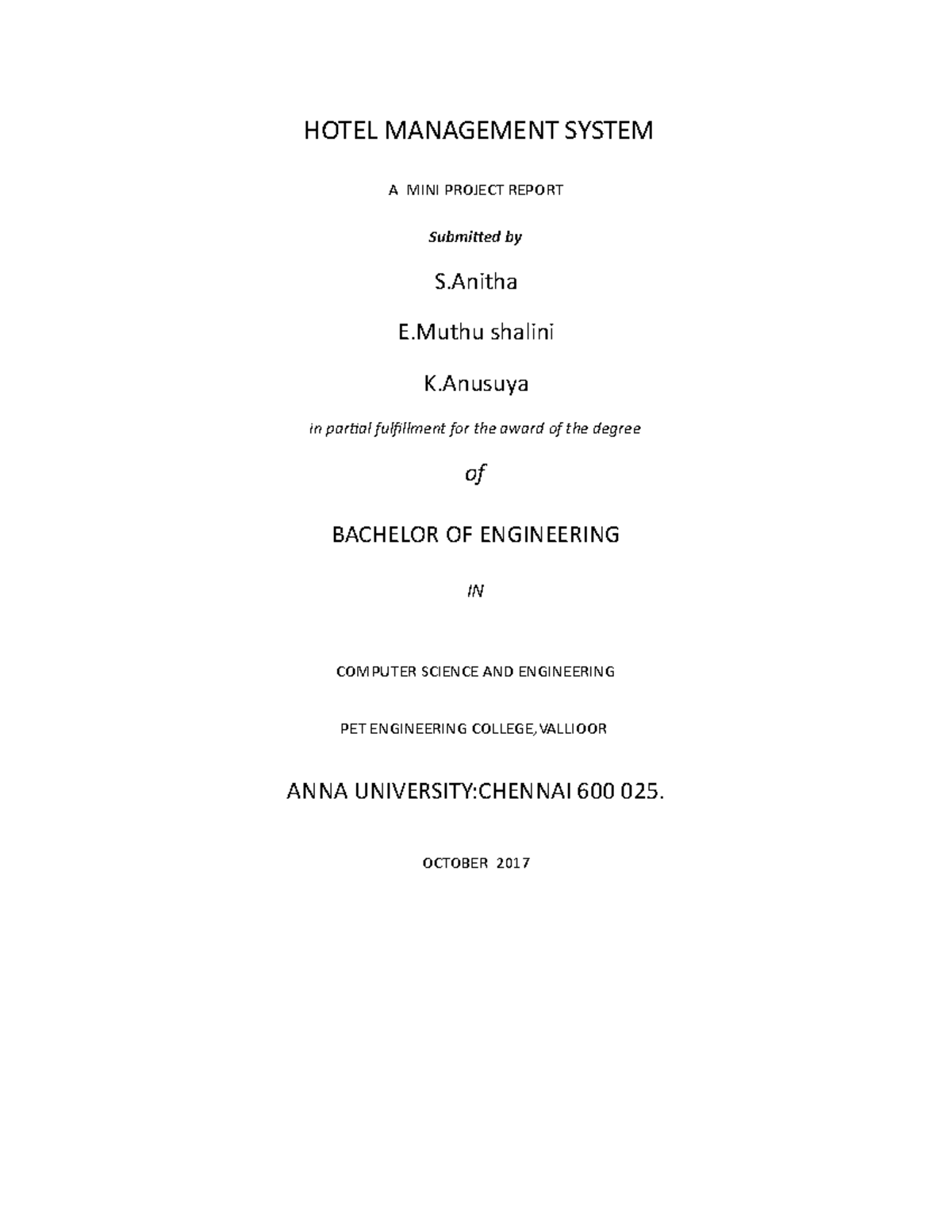 Hotel Management System A MINI Project R - HOTEL MANAGEMENT SYSTEM A ...