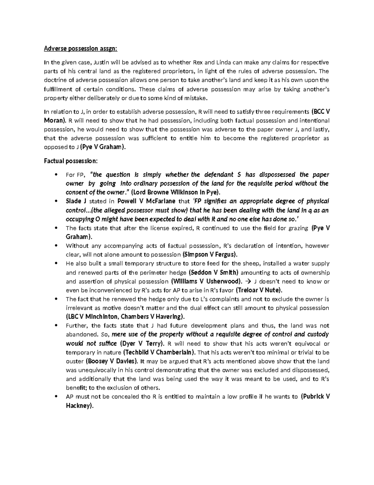 Adverse poss final - Adverse possession assgn: In the given case ...