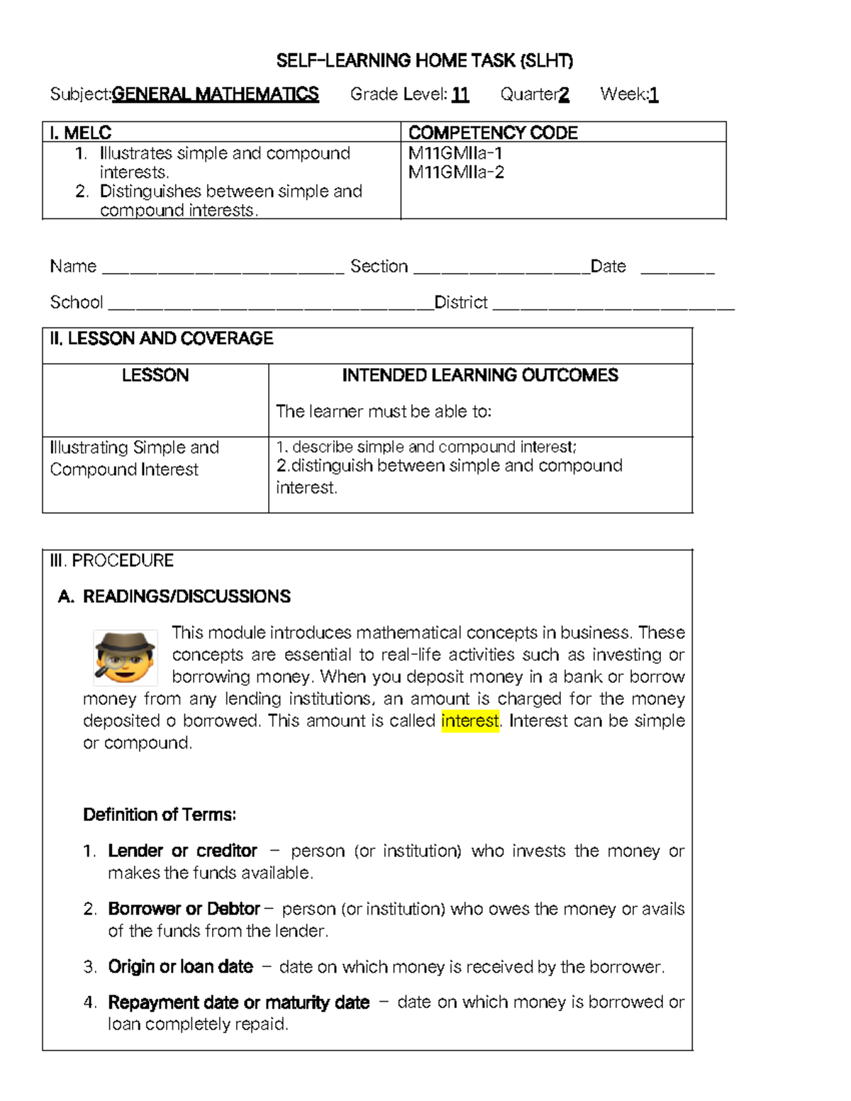 GENERAL MATHEMATICS WEEK 1: Practice Material - S E L F - L E A R N I N ...