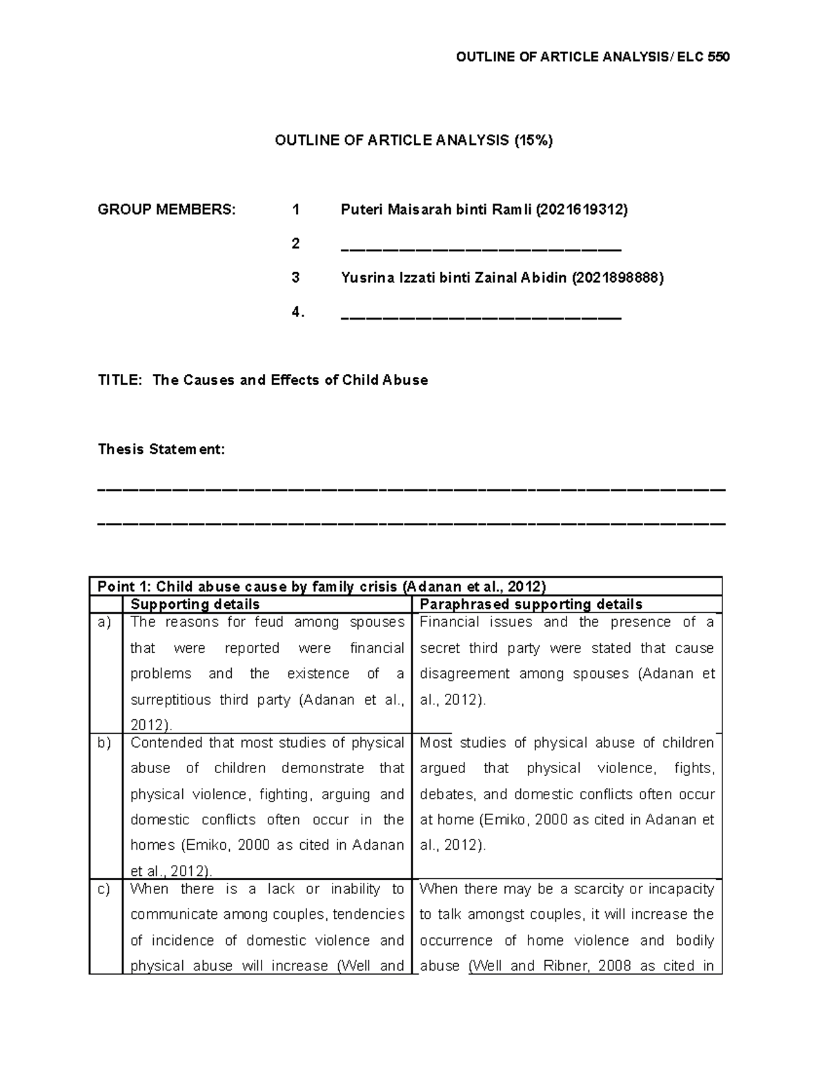 01 Outline of Article Analysis (template) - OUTLINE OF ARTICLE ANALYSIS ...