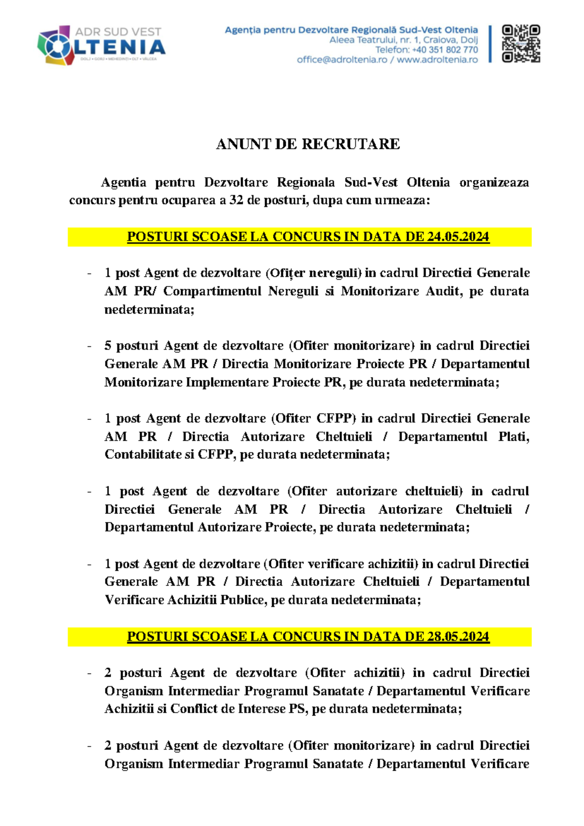 Anunt- Recrutare-24.05.2024-28.05.2024-si-30.05.2024 - ANUNT DE RECRUTARE Agentia pentru ...