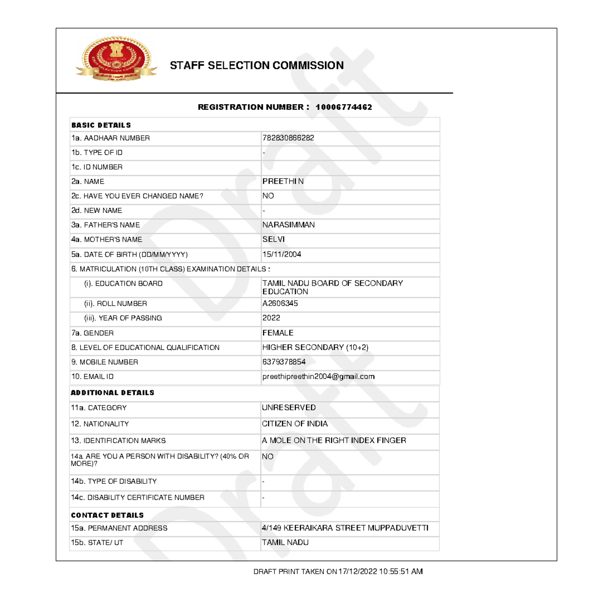 Draft Print - Ug.. - STAFF SELECTION COMMISSION BASIC DETAILS 1a ...