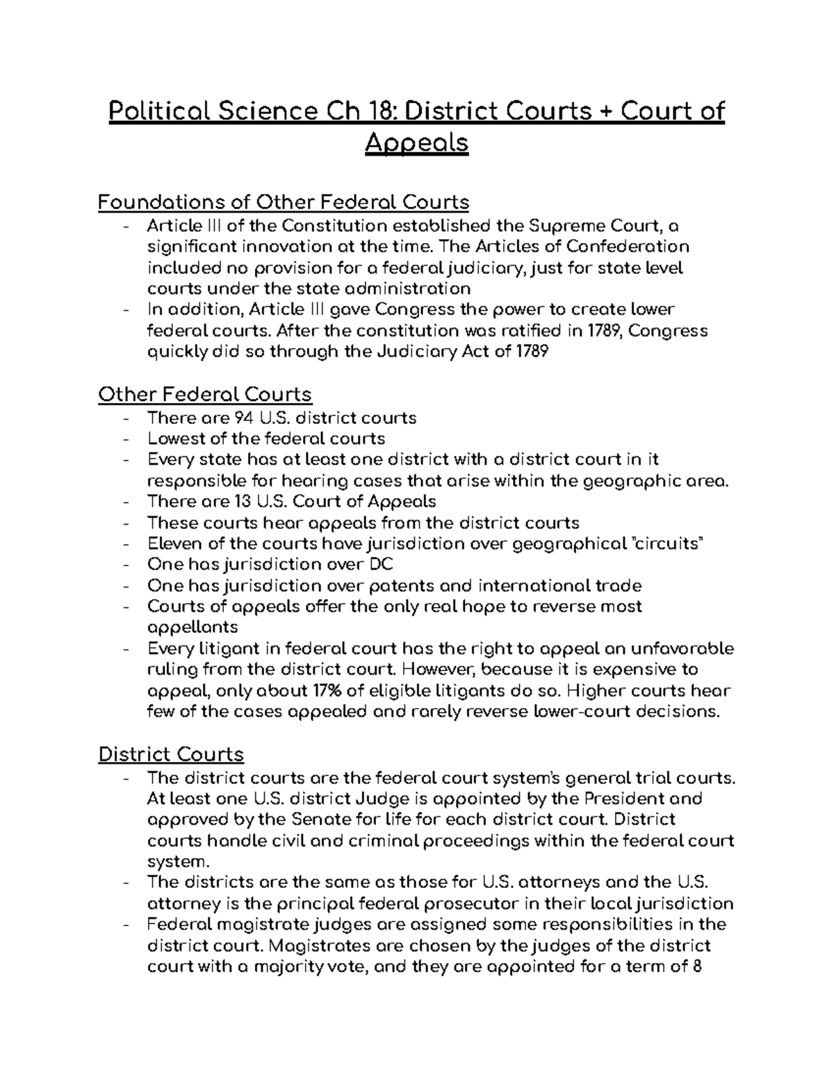 Political Science Ch 18 District Courts + Court of Appeals - Political ...