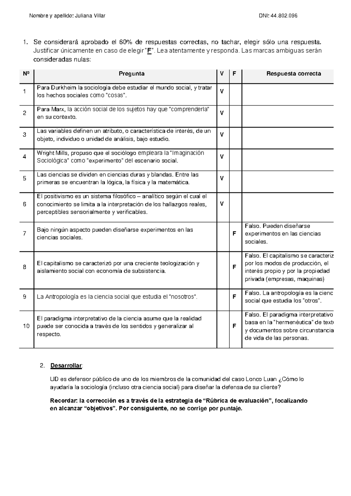 Socio TP 1 evaluativo - Nombre y apellido: Juliana Villar DNI: 44. 1 ...
