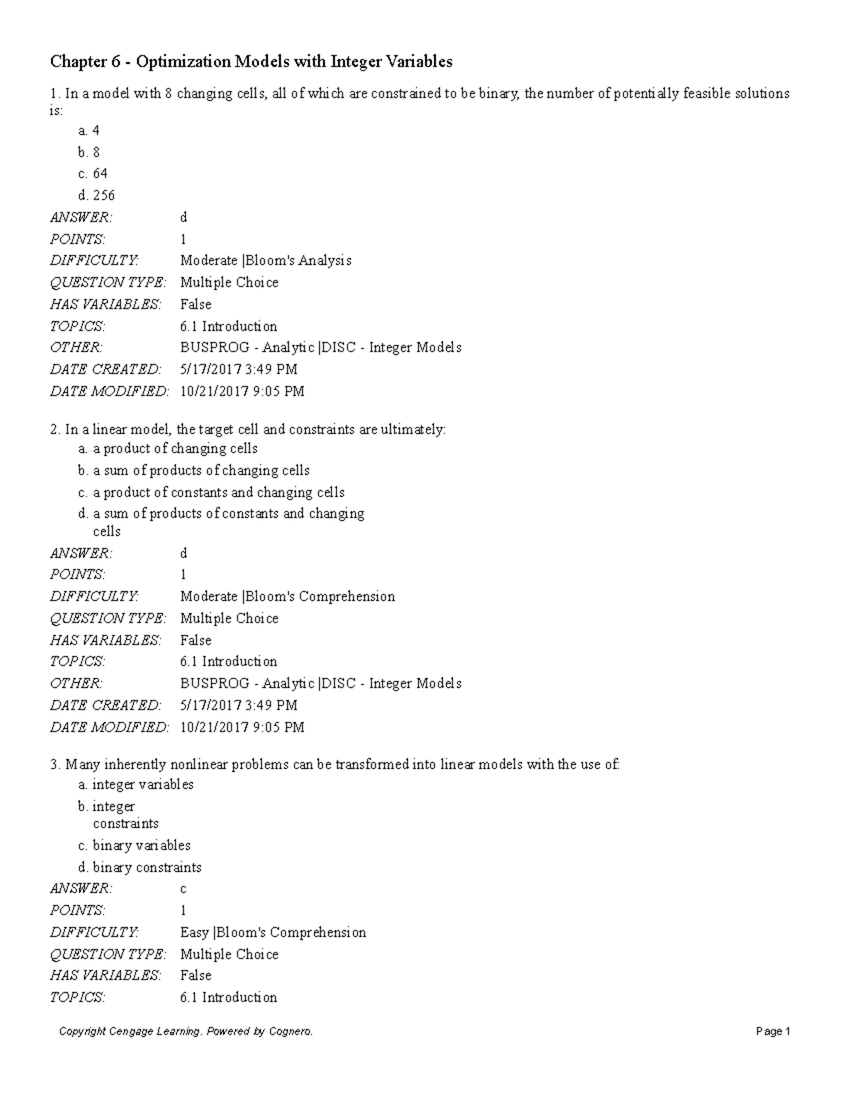 Chapter 6 Optimization Models with Integer Variables - In a model with ...