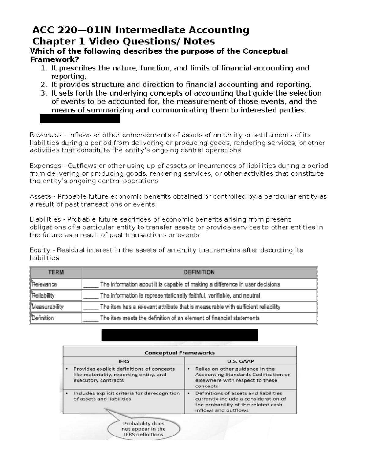 Chapter 1 Notes - ACC 220—01IN Intermediate Accounting Chapter 1 Video ...