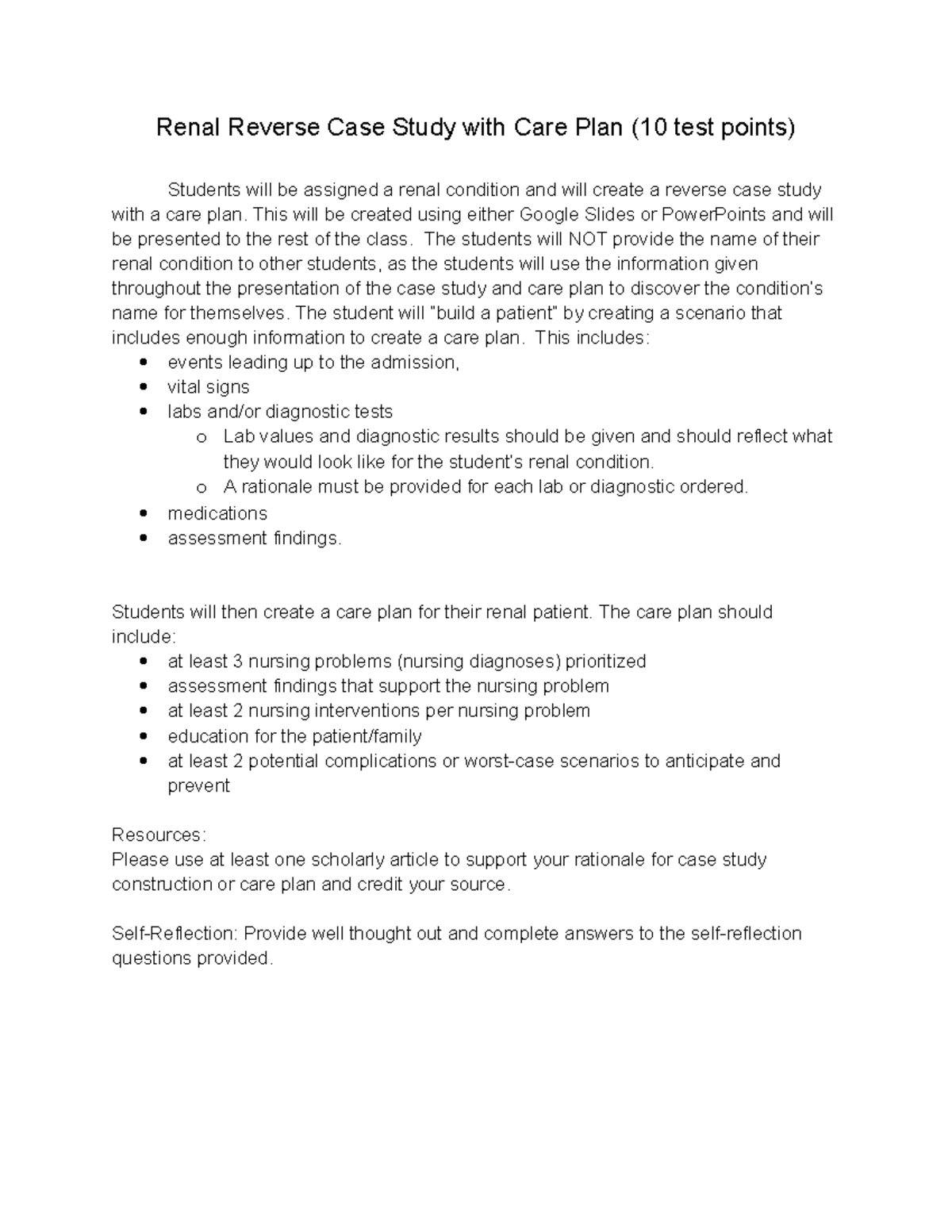 Renal Reverse Case Study with Care Plan Rubric - Renal Reverse Case ...