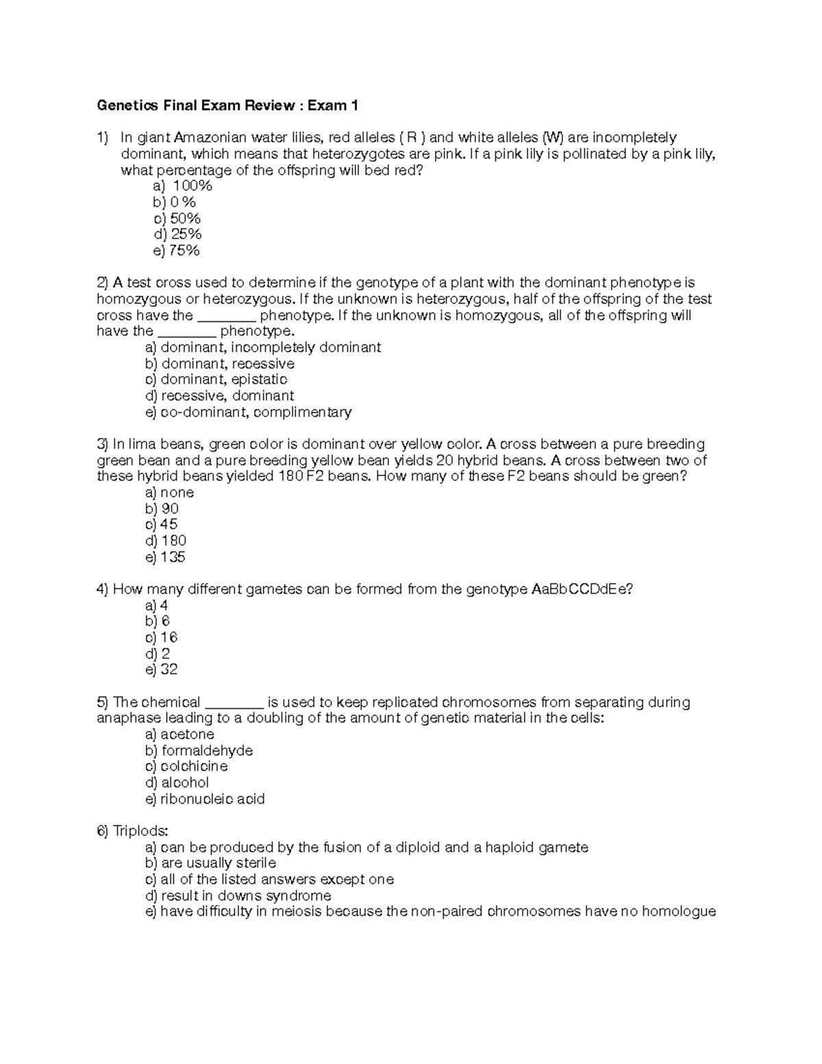 BIO352 Final Exam Review - Genetics Final Exam Review : Exam 1 In giant ...