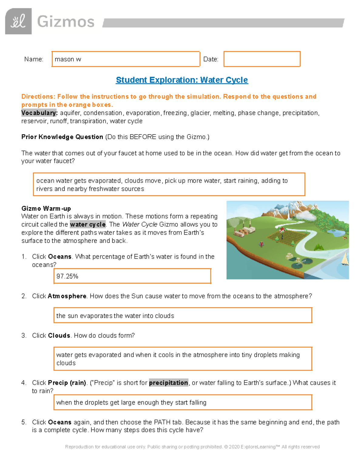 Student exploration: Water cycle - Name: mason w Date: Student ...