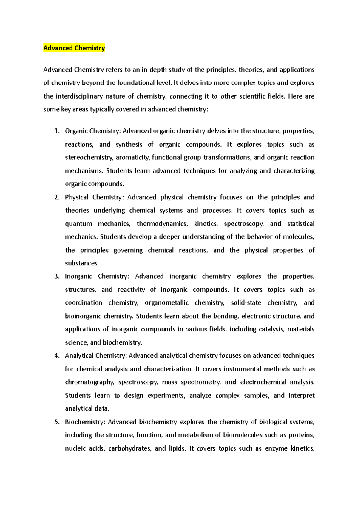 Advanced Chemistry - CHEM 109 - CSUMB - Studocu