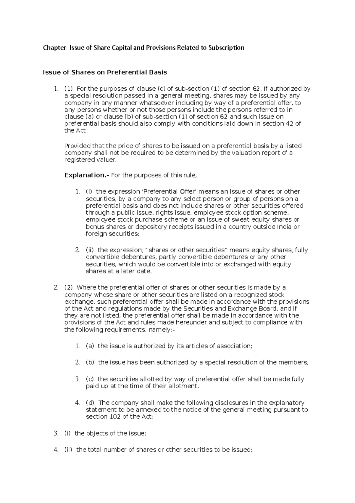 Chapter- Issue of Share Capital and Provisions Related to Subscription ...