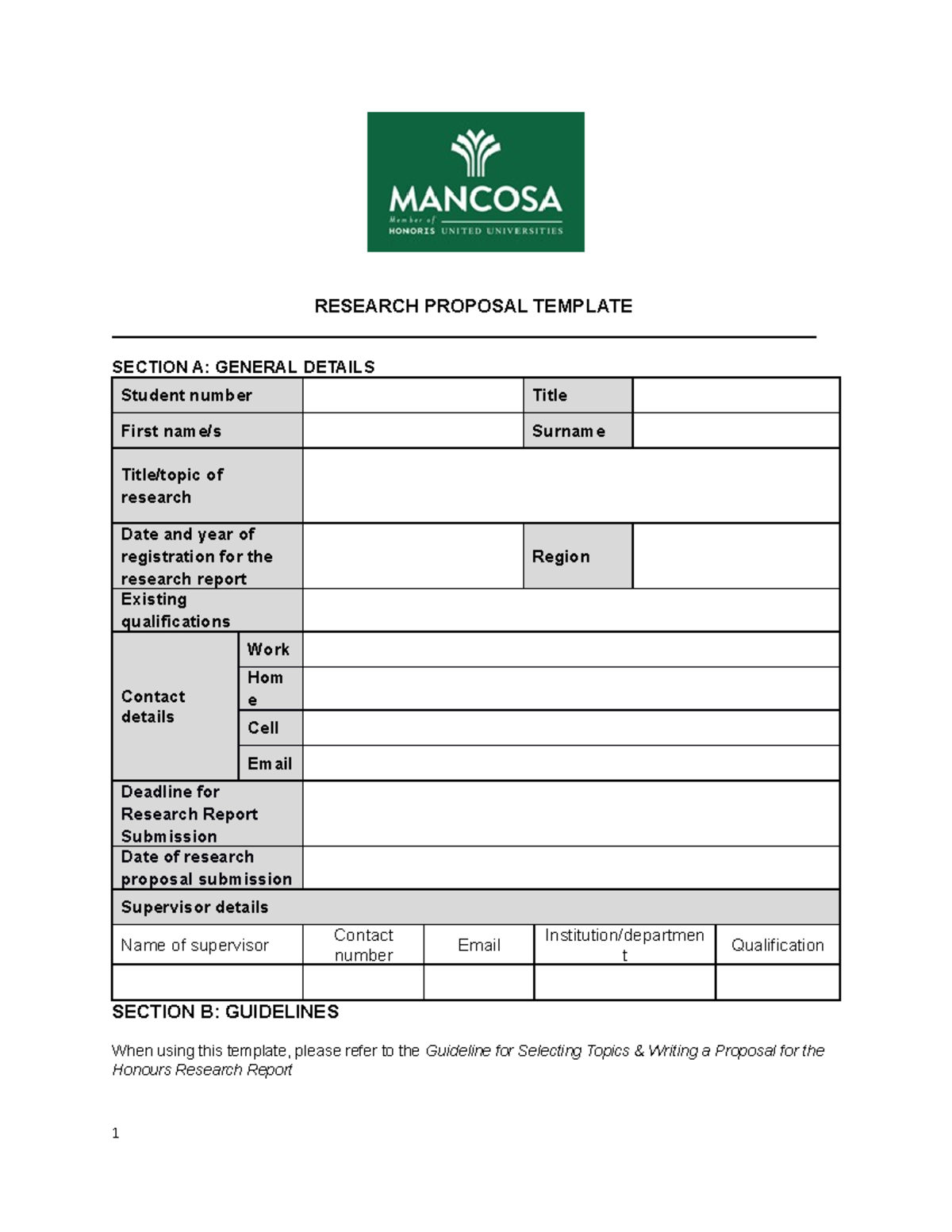 Research Proposal Submission Template - RESEARCH PROPOSAL TEMPLATE ...