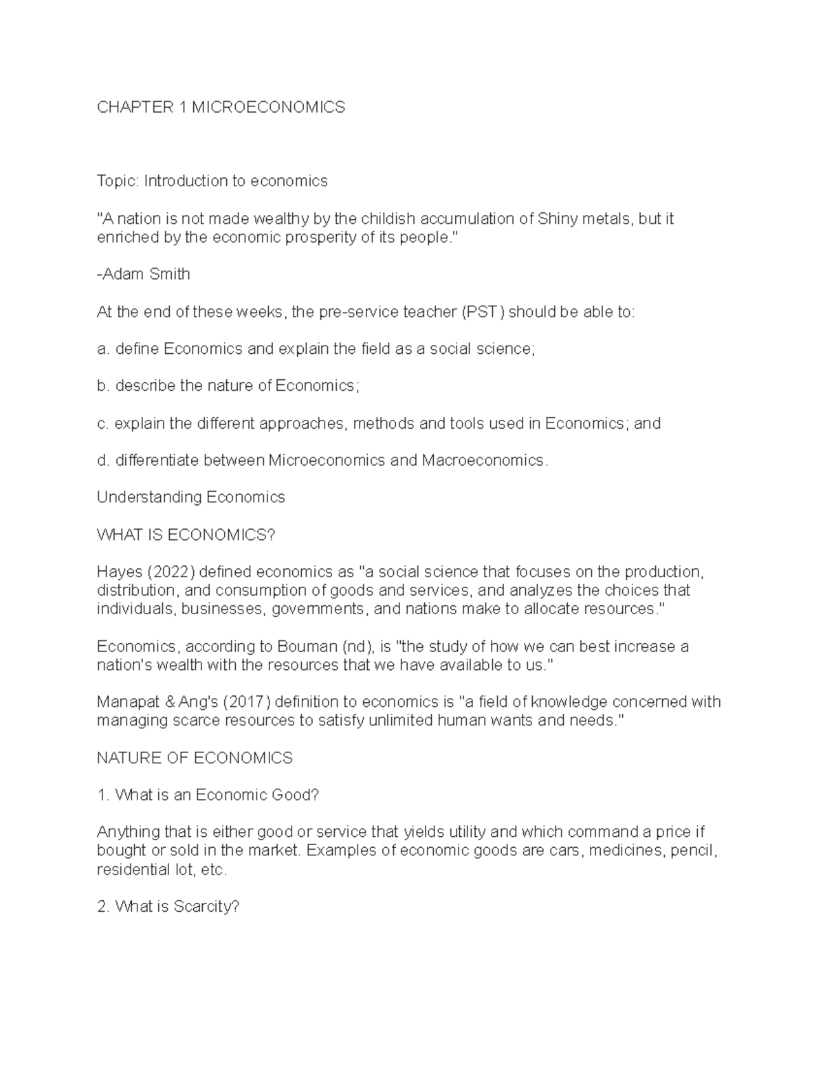 Introduction to Economics - CHAPTER 1 MICROECONOMICS Topic ...