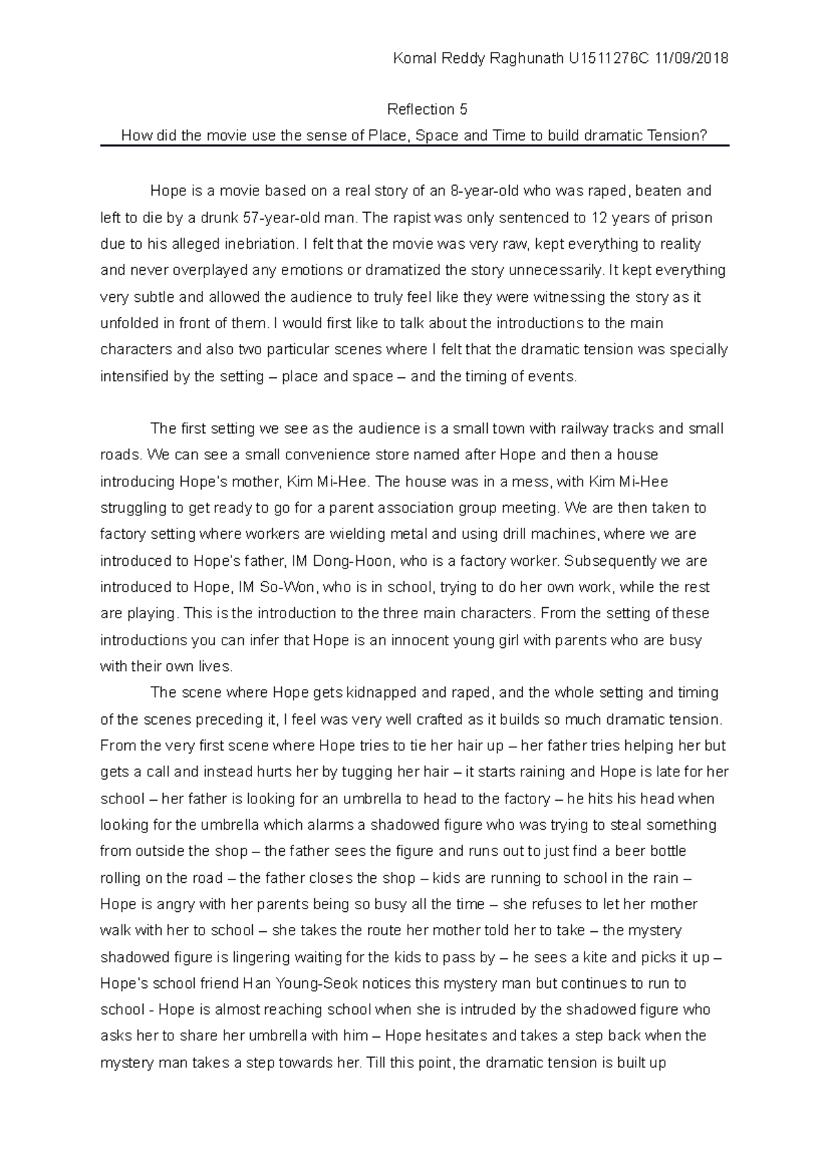 Reflection 5 - Grade: B+ - Komal Reddy Raghunath U1511276C 11/09/2018 ...