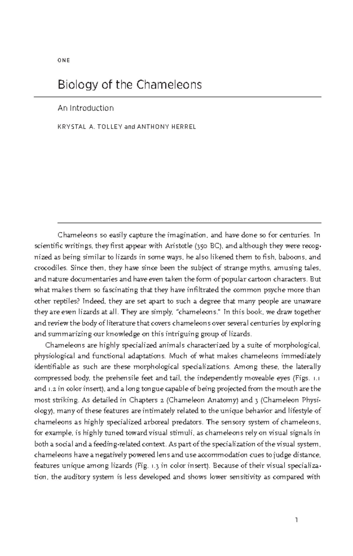 Chameleons - 1 ONE Biology of the Chameleons An Introduction KRYSTAL A ...