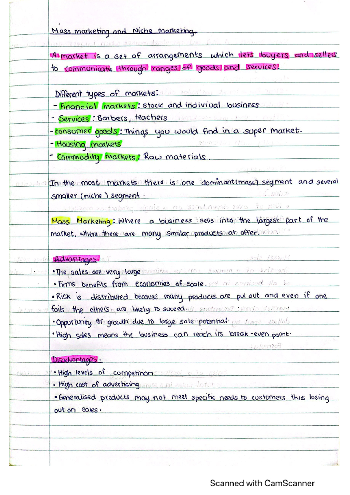 Business Unit 1 notes - Mass marketing and Niche marketing market is a ...