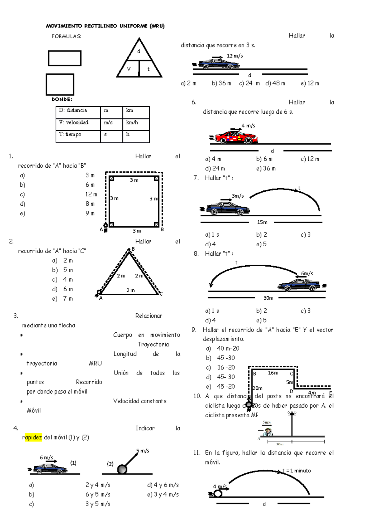 EJERCICIOS DE APLICACIÓN - MOVIMIENTO RECTILINEO UNIFORME (MRU ...