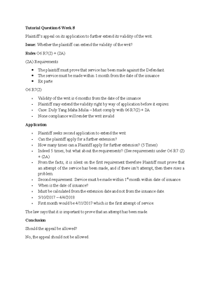 Tutorial 10 - Grounds to dismiss judgement - Tutorial 10 Question: Lipp Engineering Sdn Bhd (LE ...