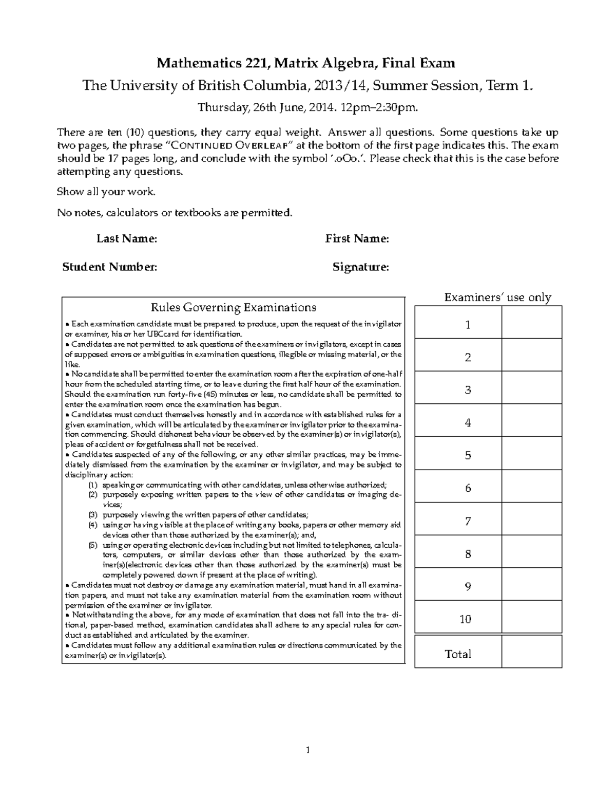 Math 221 final - Mathematics 221, Matrix Algebra, Final Exam The ...