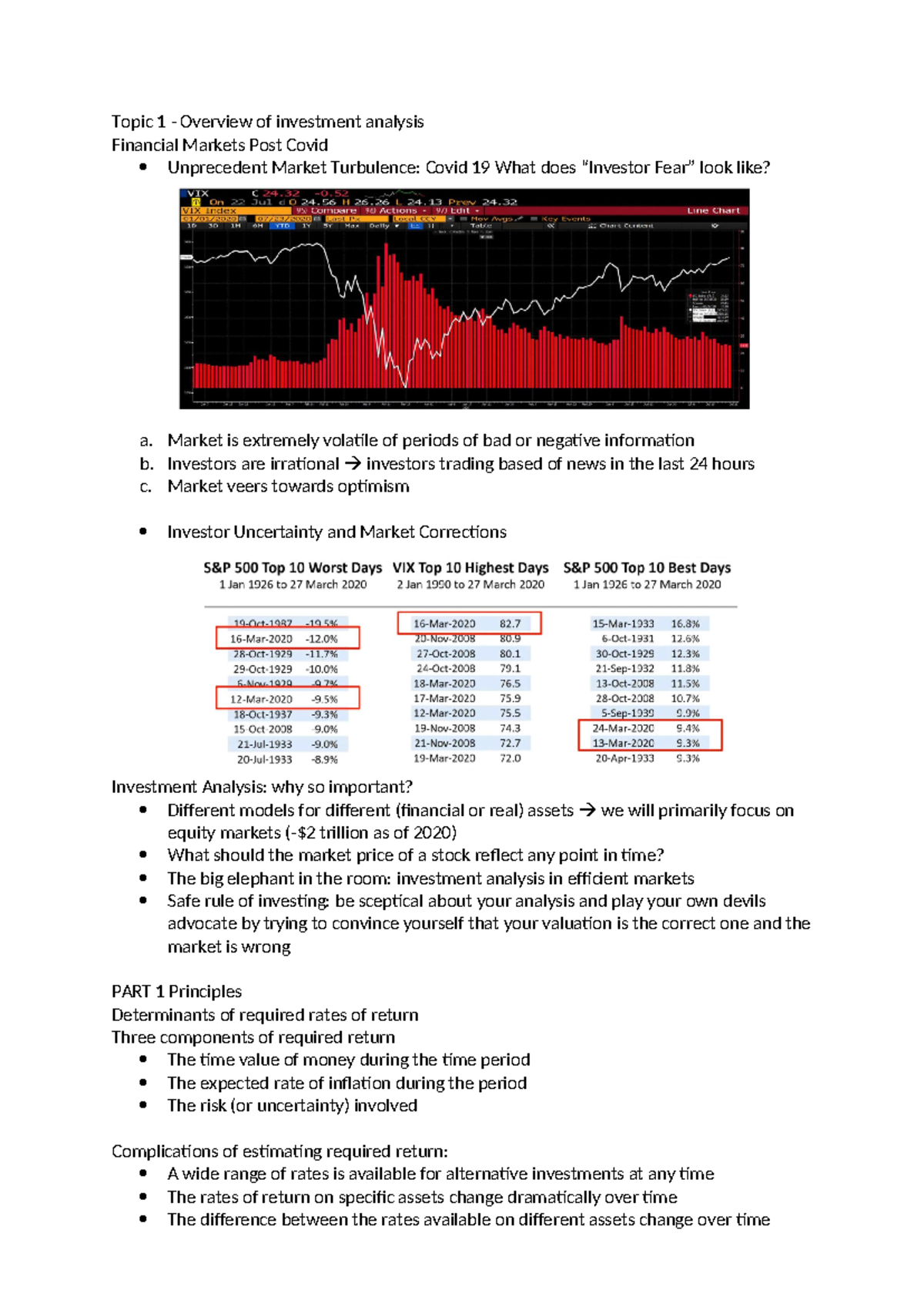 Full notes - Topic 1 - Overview of investment analysis Financial ...