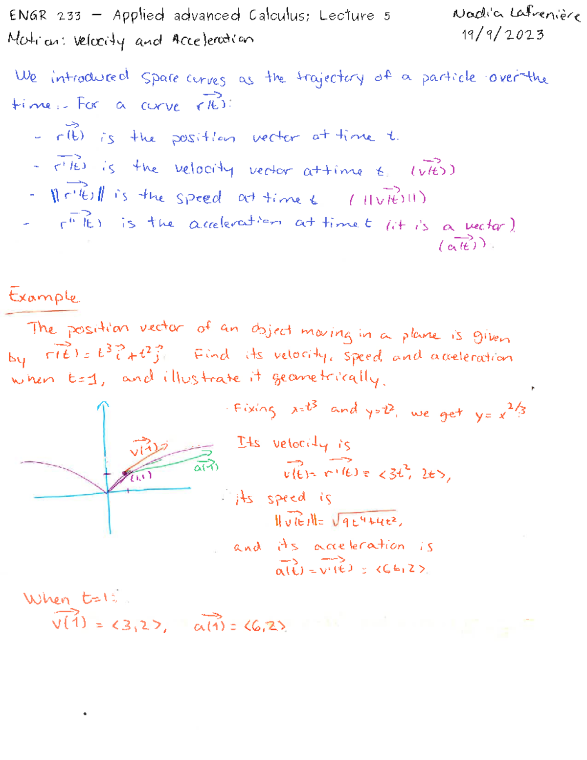 Lecture 5 - Motion - velocity and acceleration - ENGR 233 - ENGR 233 - Applied advanced Calculus ...