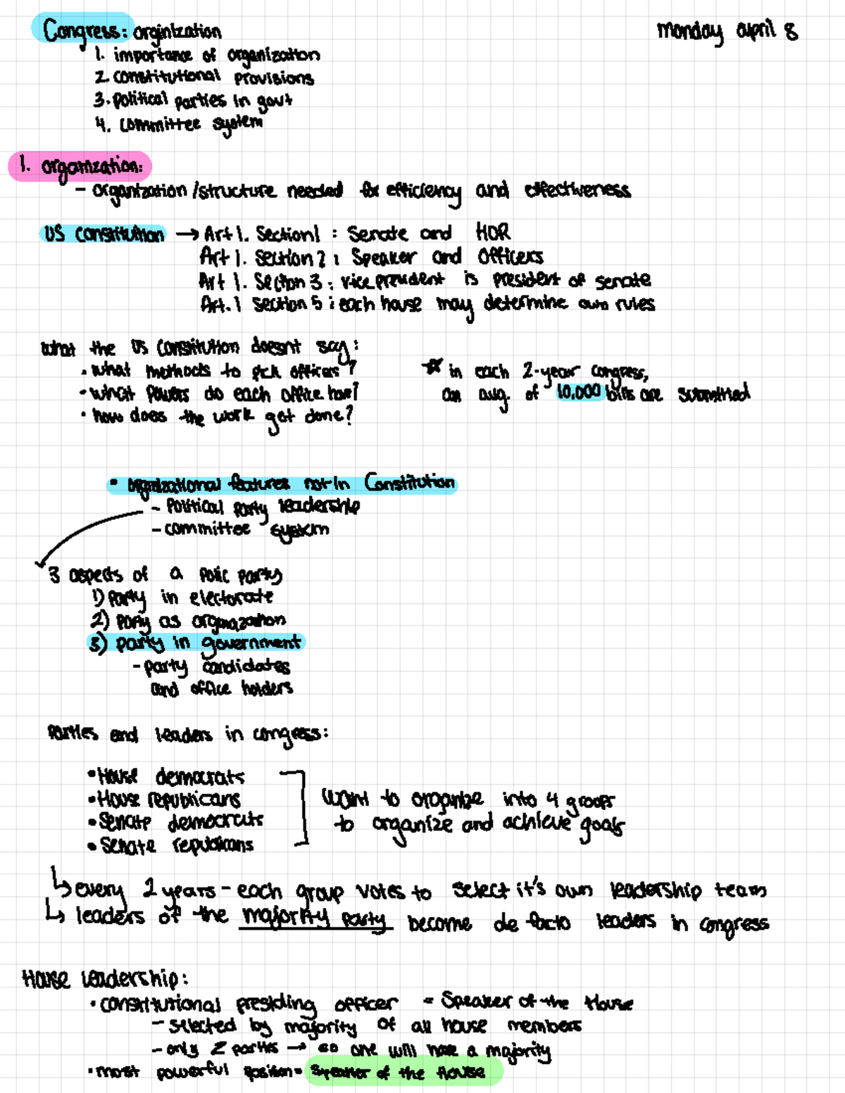 Political Science - notes from class - Congress: orginization monday ...
