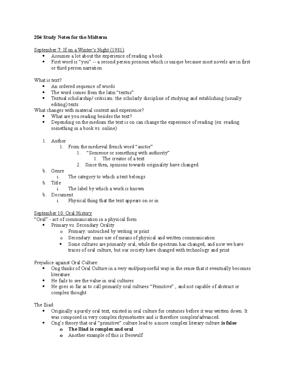 204 Study Notes for the Midterm - What is text? An ordered sequence of ...