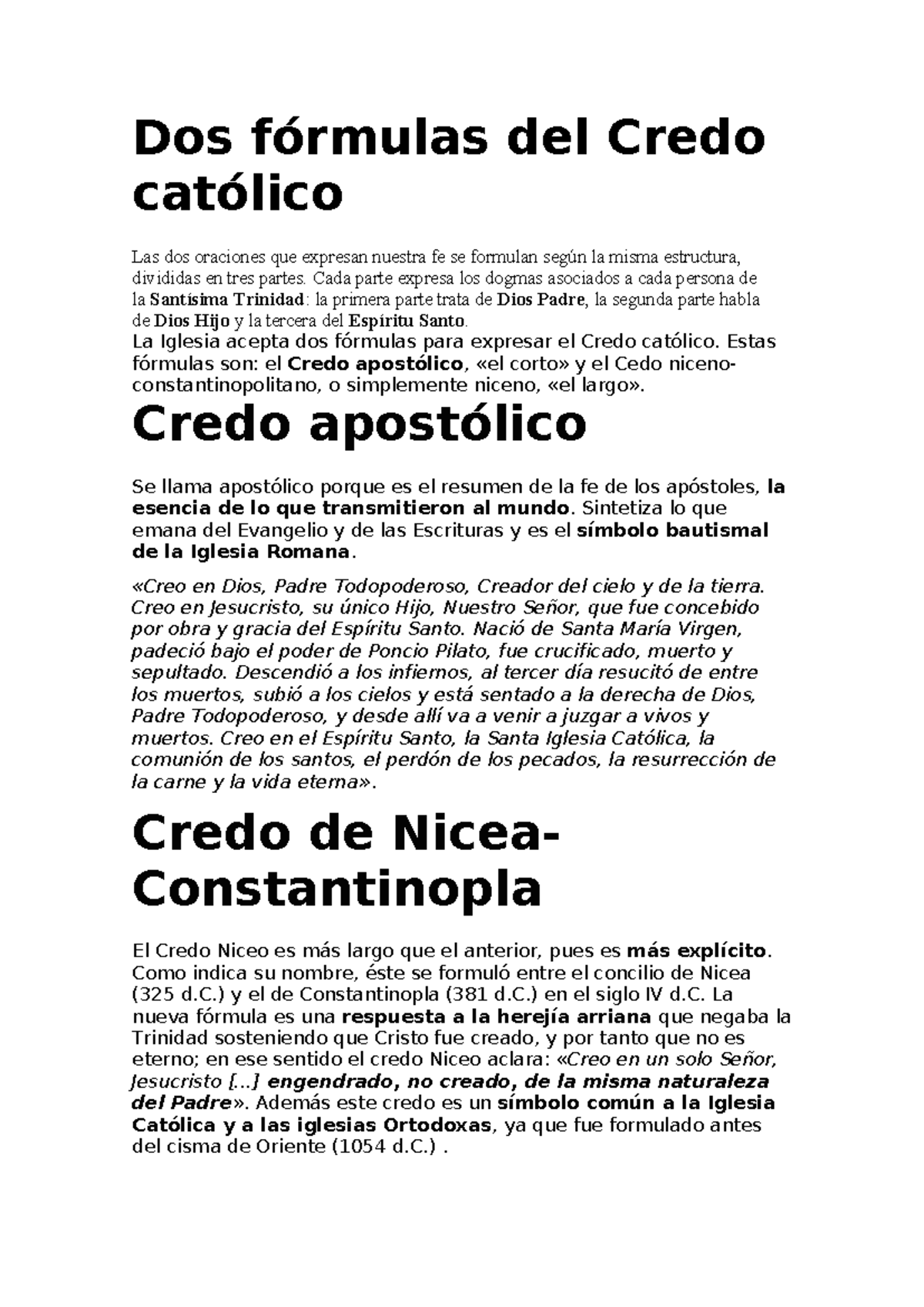 Dos fórmulas del Credo católico - Dos fórmulas del Credo católico Las ...