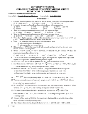 Numerical Analysis - good - Course title: Numerical Analysis Course code: Math Credit Hrs: 3 ...